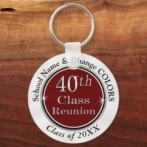 Maroon White Cheap 40th High School Reunion Ideas Keychain | Zazzle