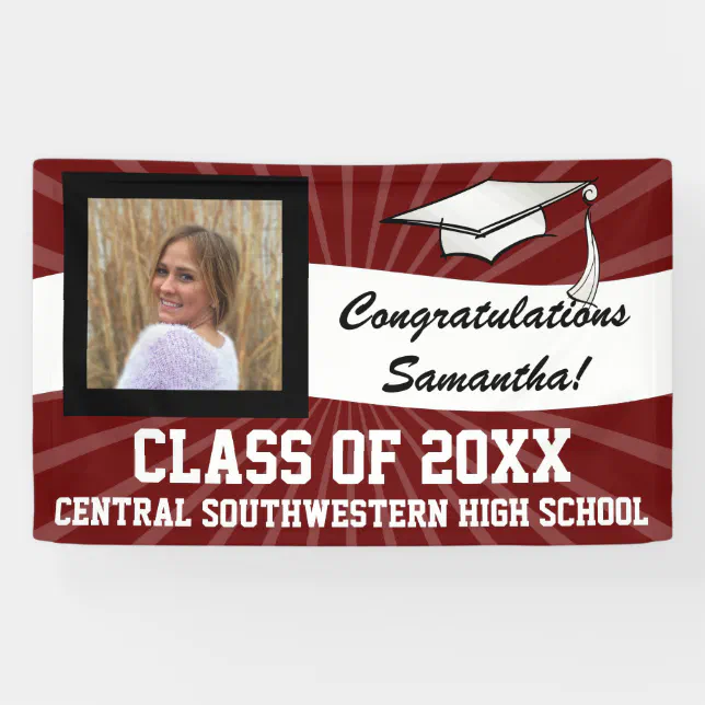 Maroon White Custom Photo Graduation Sign | Zazzle