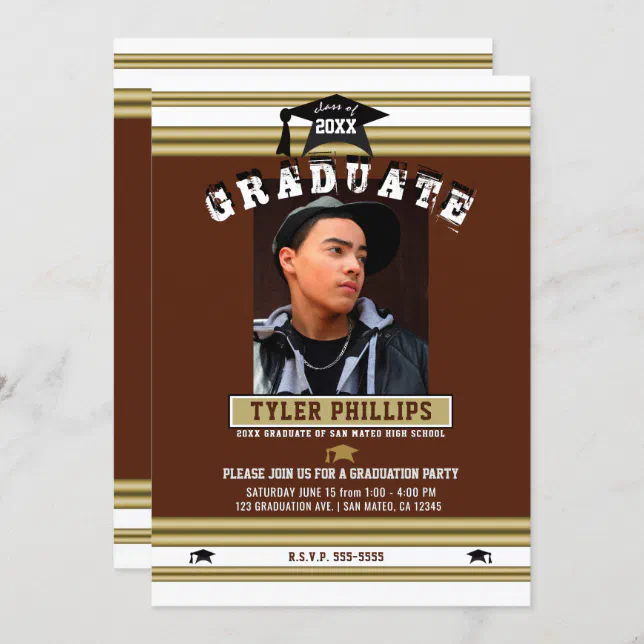Maroon White & Gold Graduation Photo Party Invitation | Zazzle