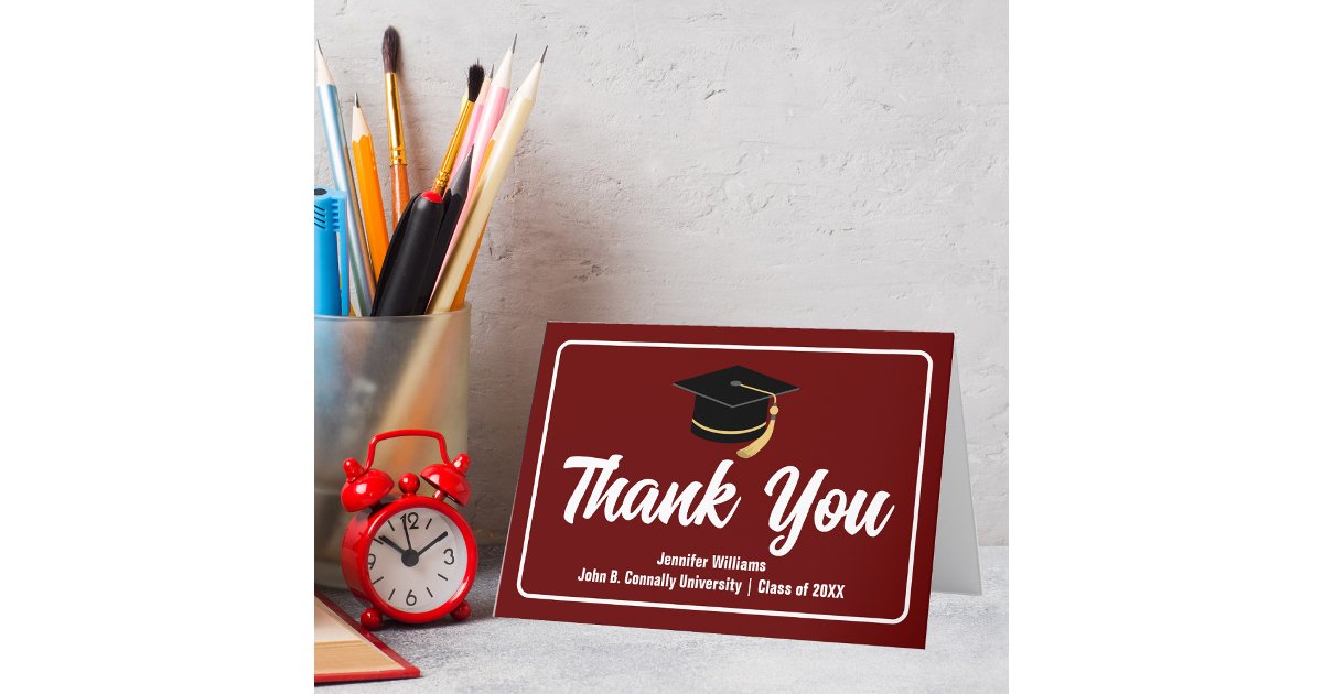 Maroon White Graduate Personalized 2025 Graduation Thank You Card | Zazzle