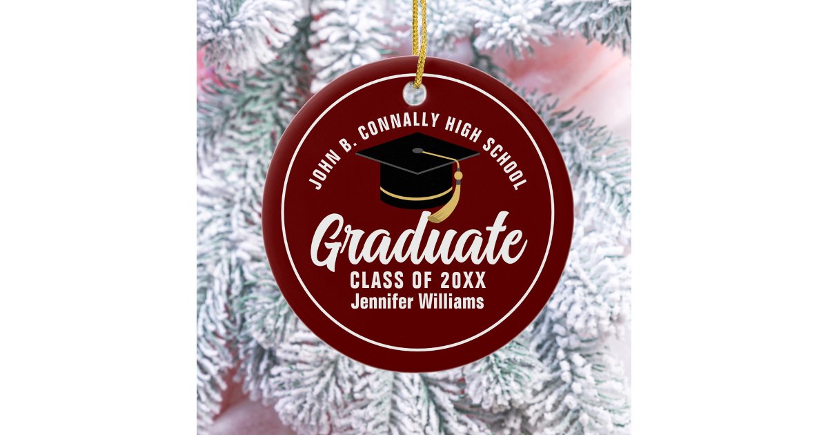 Maroon White Graduation Custom 2025 Graduate Ceramic Ornament | Zazzle
