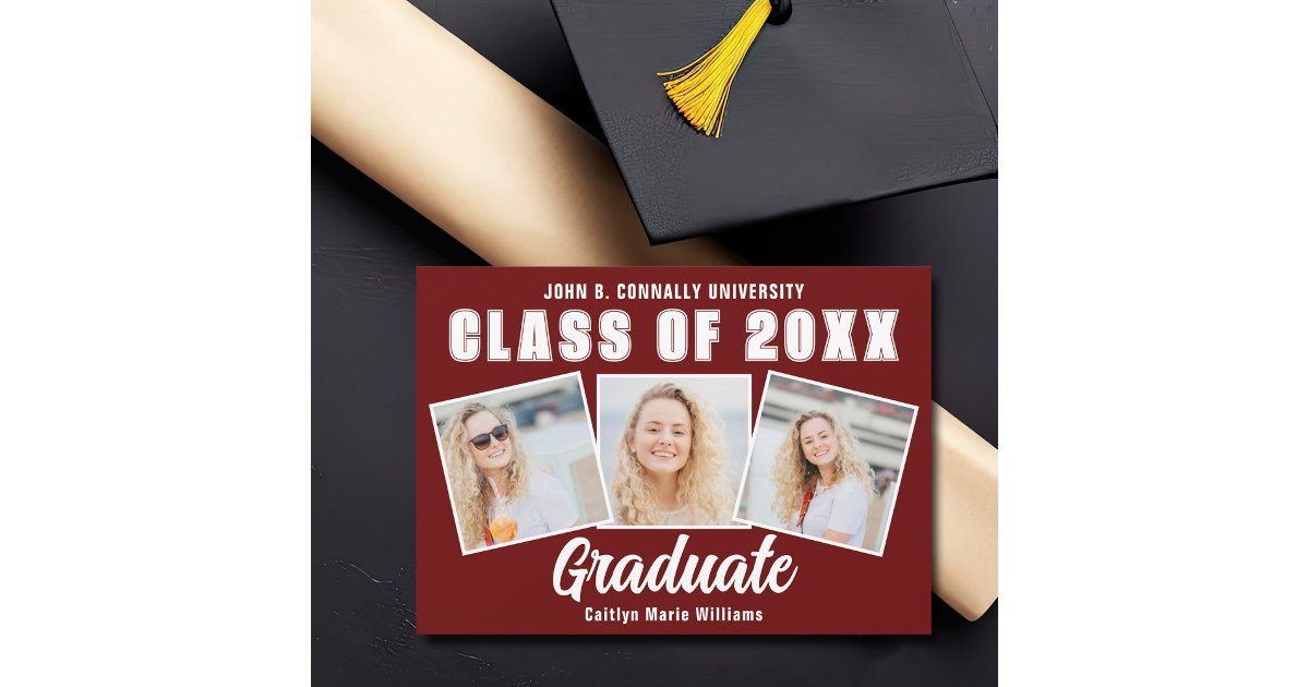 Maroon White Graduation Photo Collage Graduate Announcement | Zazzle