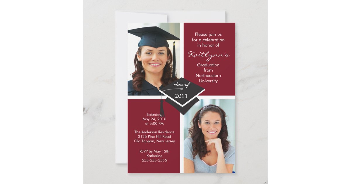 Maroon & White Photo Graduation Invitation | Zazzle