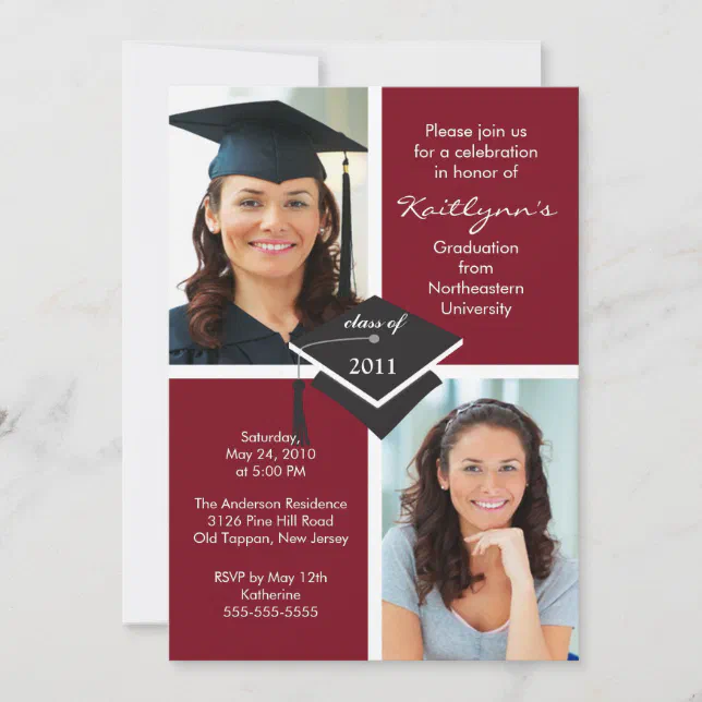 Maroon & White Photo Graduation Invitation | Zazzle