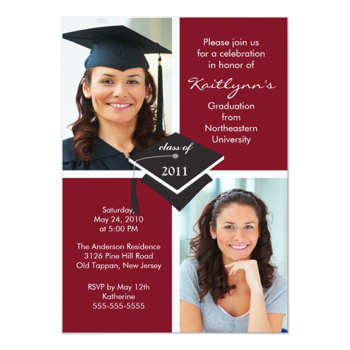 Maroon & White Photo Graduation Invitation | Zazzle.com