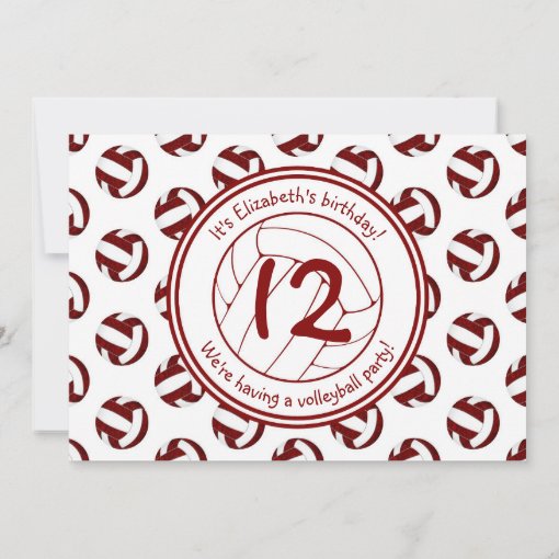 maroon white sporty girl volleyball birthday party invitation | Zazzle
