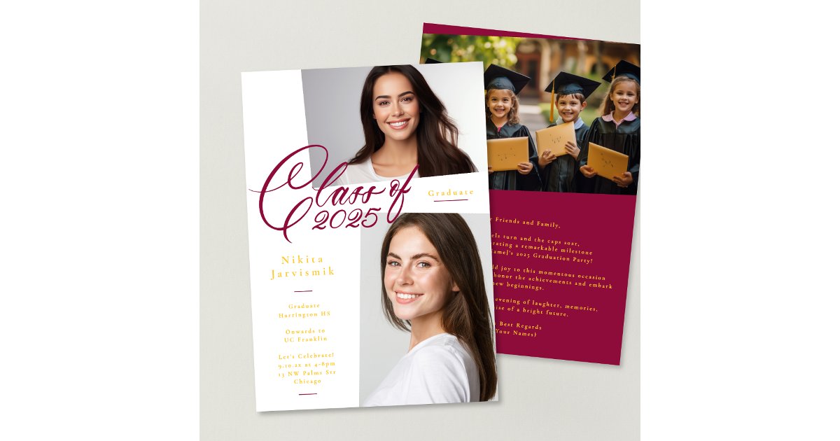 Maroon & Yellow Class of 2025 Photo Grad Party Invitation | Zazzle