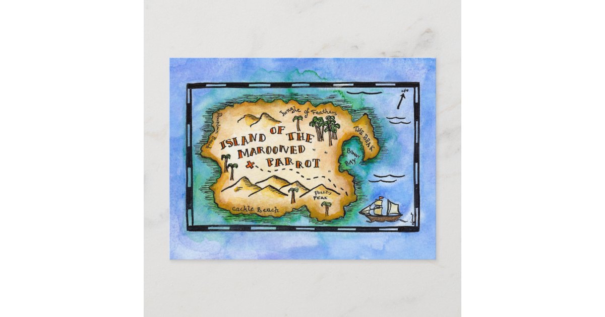 Marooned Parrot Treasure Map Postcards | Zazzle