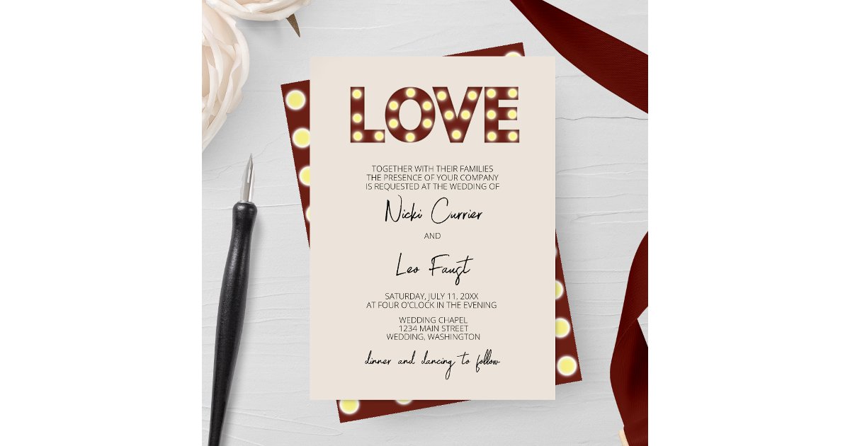 Marquee Lights 'Love' Wedding Invitation | Zazzle