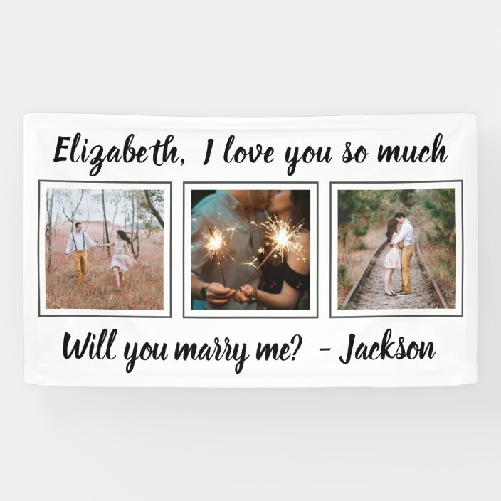 Marriage Proposal Marry Me 3 Photo Black and White Banner | Zazzle.com