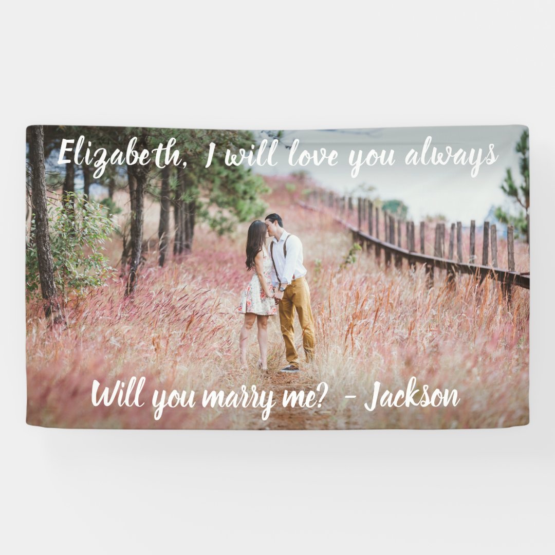 Marriage Proposal Marry Me Photo and White Script Banner | Zazzle