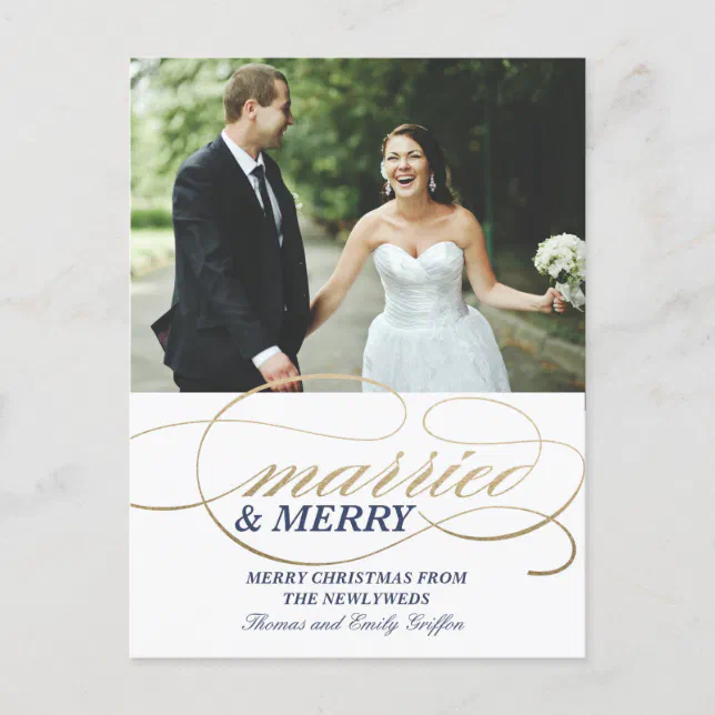 Married and Merry | Christmas Postcard | Zazzle