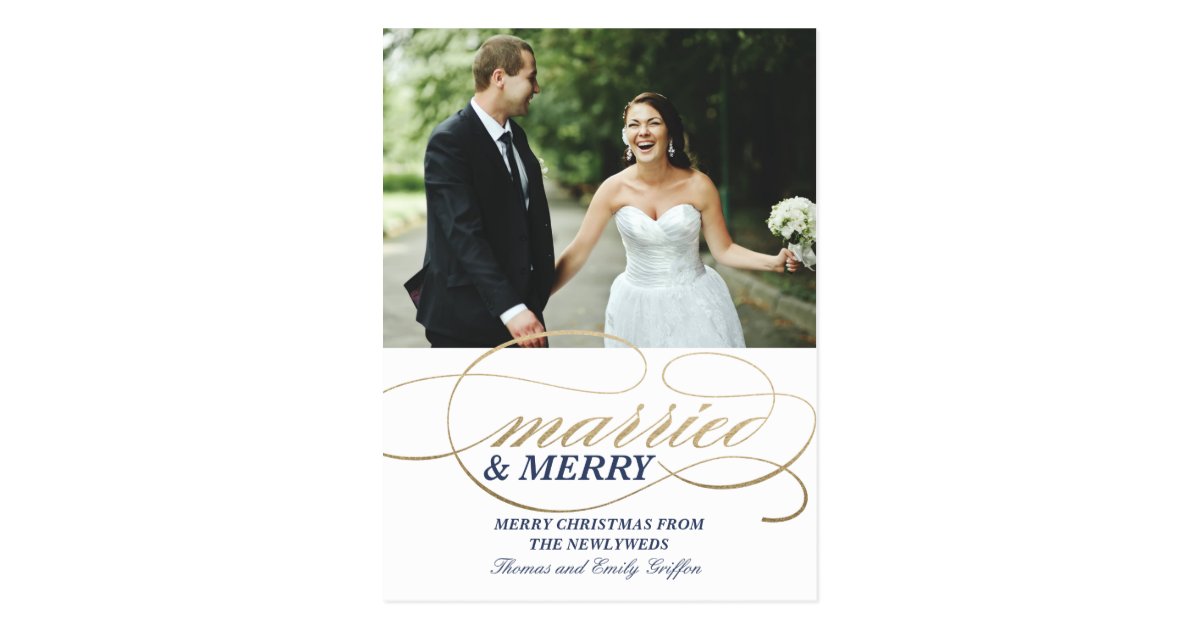 Married and Merry | Christmas Postcard | Zazzle.com