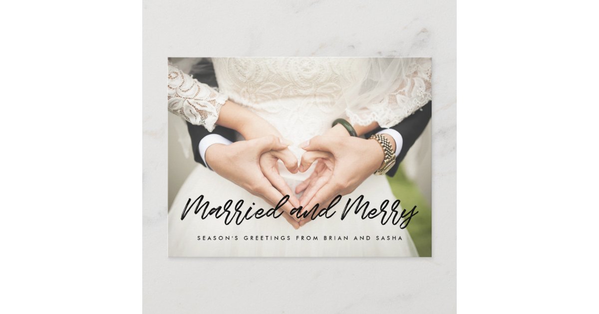 Married and Merry Christmas wedding photo Postcard | Zazzle