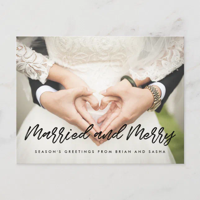 Married and Merry Christmas wedding photo Postcard | Zazzle
