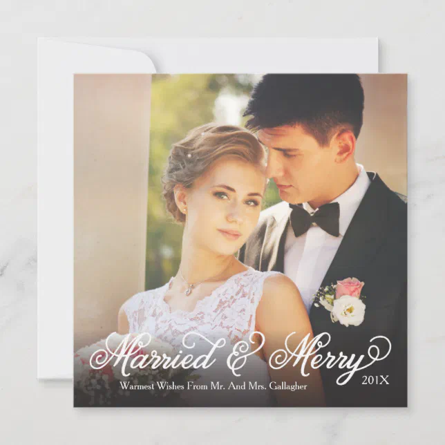 Married and Merry Gradient Square Holiday Card | Zazzle