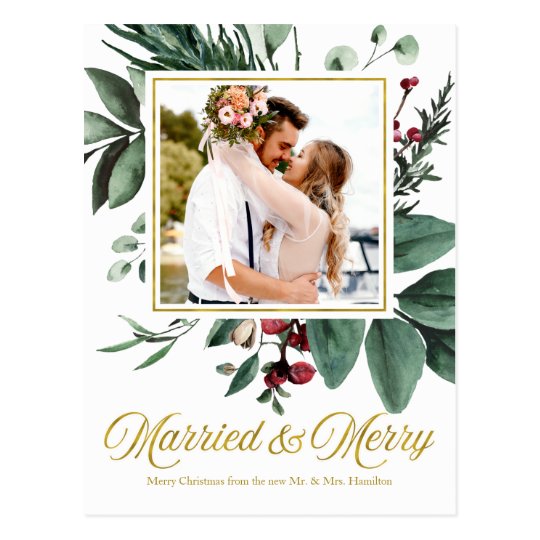 Married And Merry Holiday Christmas Photo Postcard | Zazzle.com