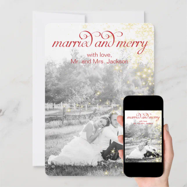 MARRIED and MERRY Holiday Flat Card | Zazzle