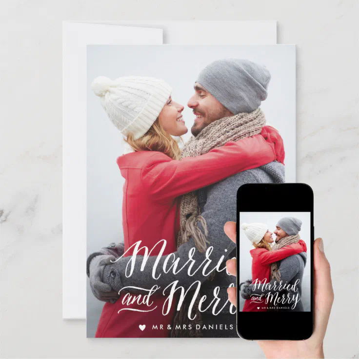 Married and Merry Holiday Photo Card | Zazzle