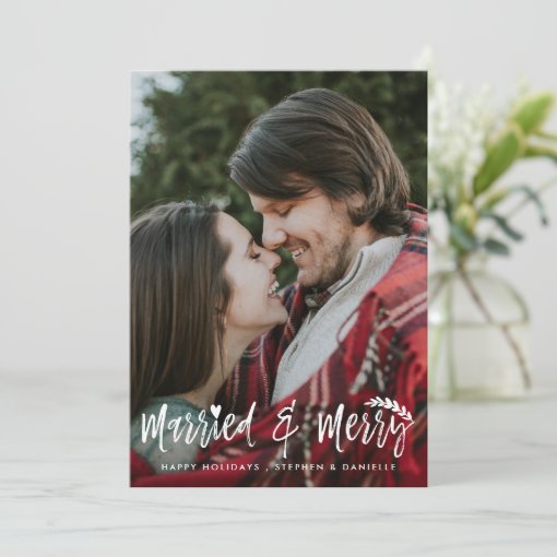Married And Merry Newlywed Couples Christmas Photo Holiday Card | Zazzle