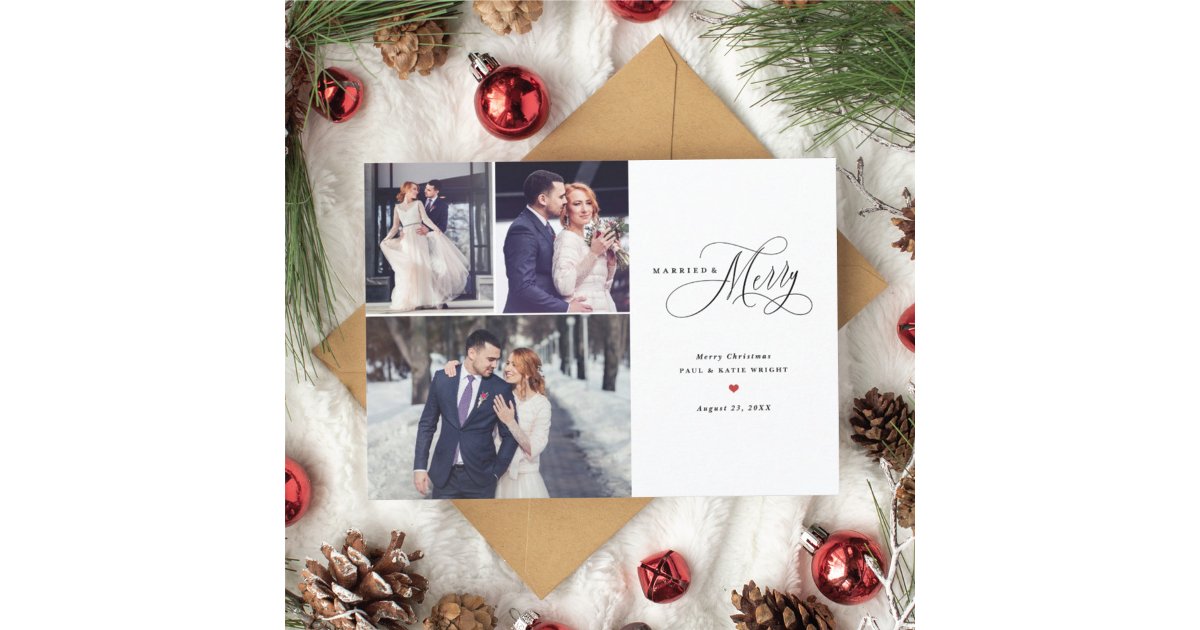 Married and Merry Newlywed First Christmas Card | Zazzle