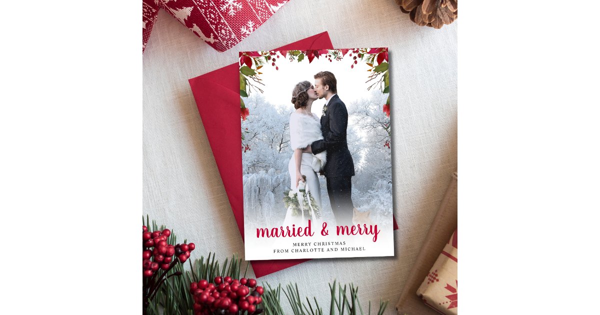 Married and Merry Newlywed Holiday Photo Card | Zazzle