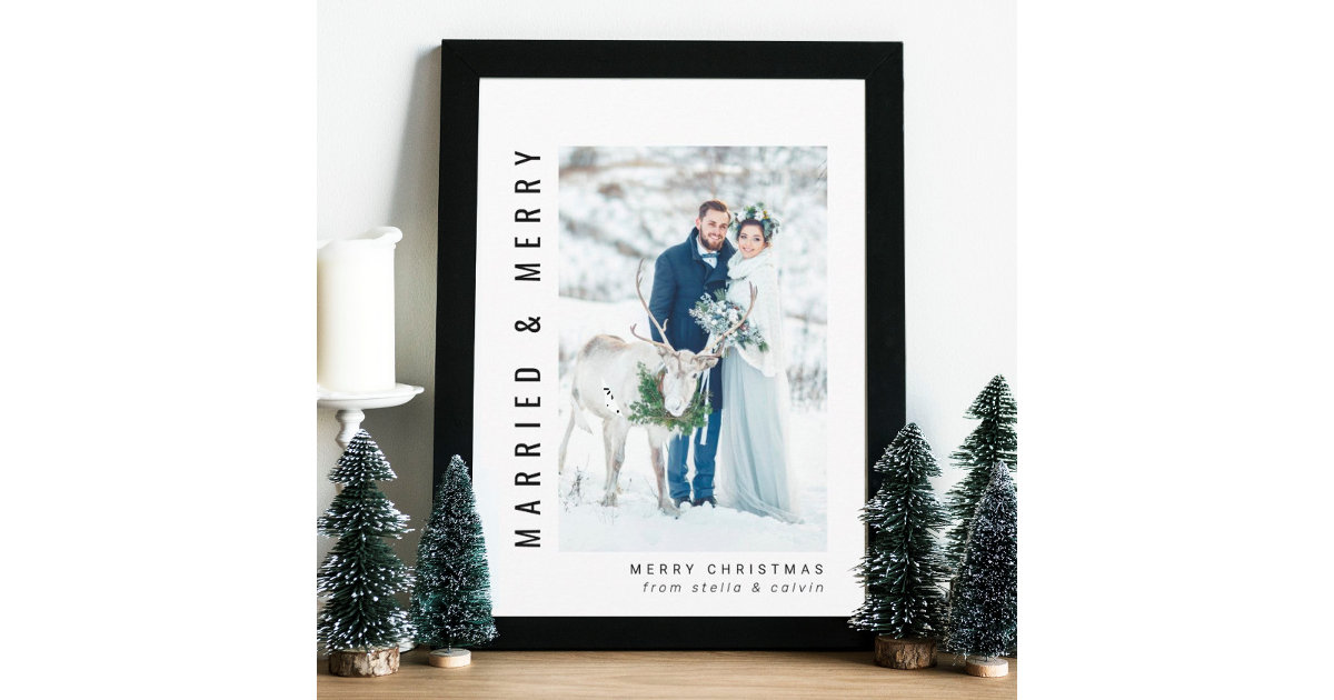 Married and Merry Wedding Photo Holiday Card | Zazzle