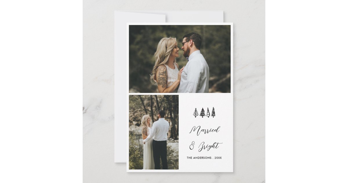 Married & Bright Christmas Couple Photo Holiday Card | Zazzle