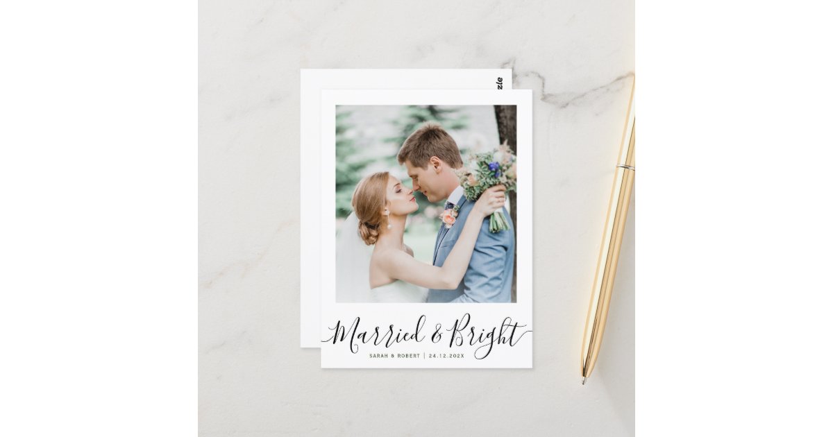 MARRIED & BRIGHT | wedding announcement Postcard | Zazzle