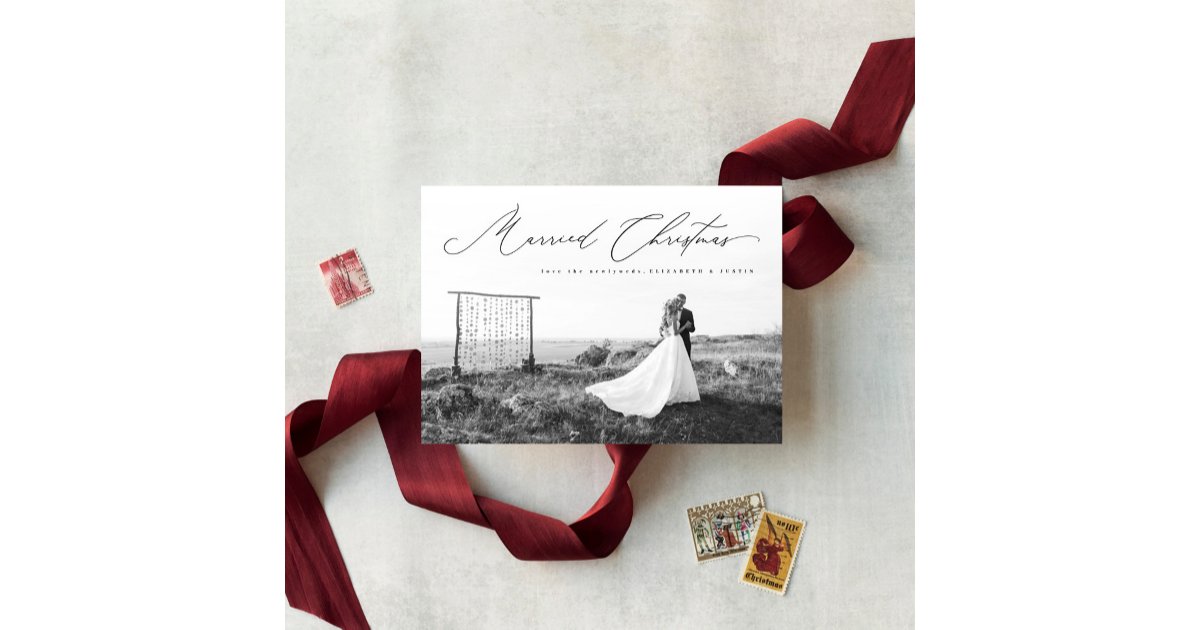 Married Christmas Calligraphy Script Newlywed Holiday Card | Zazzle