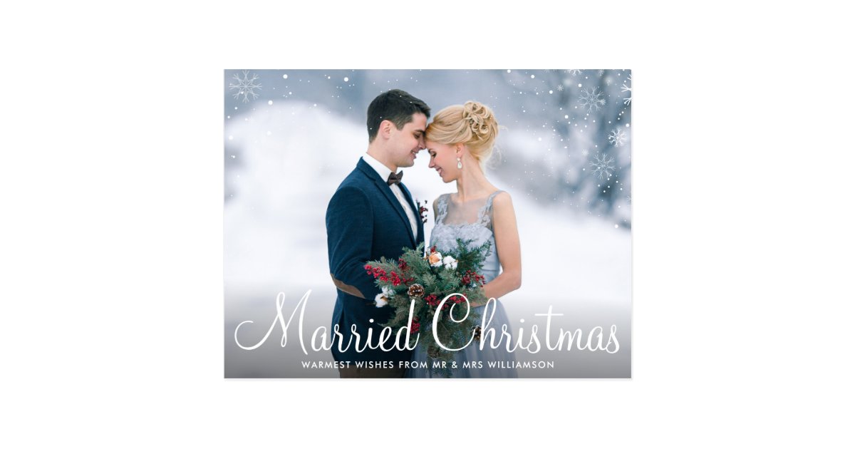 MARRIED CHRISTMAS | elegant wedding announcement Postcard | Zazzle.com