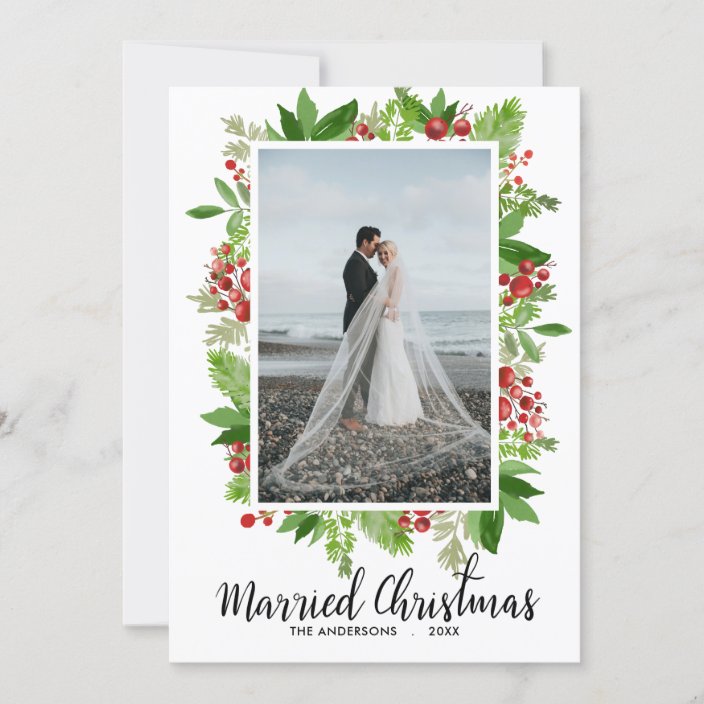 Married Christmas Modern | First Christmas Photo Holiday Card | Zazzle.com