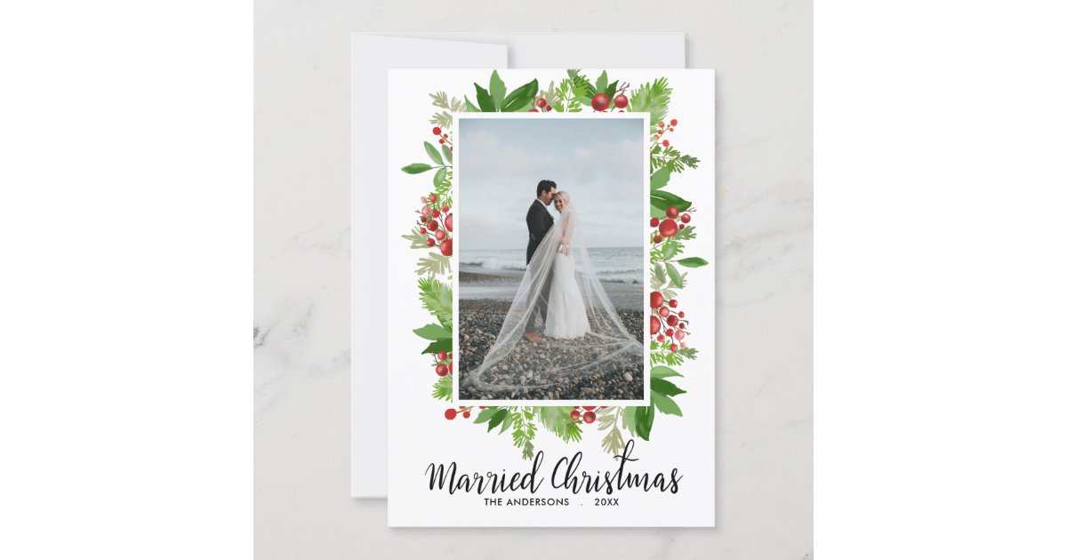 Married Christmas Modern | First Christmas Photo Holiday Card | Zazzle