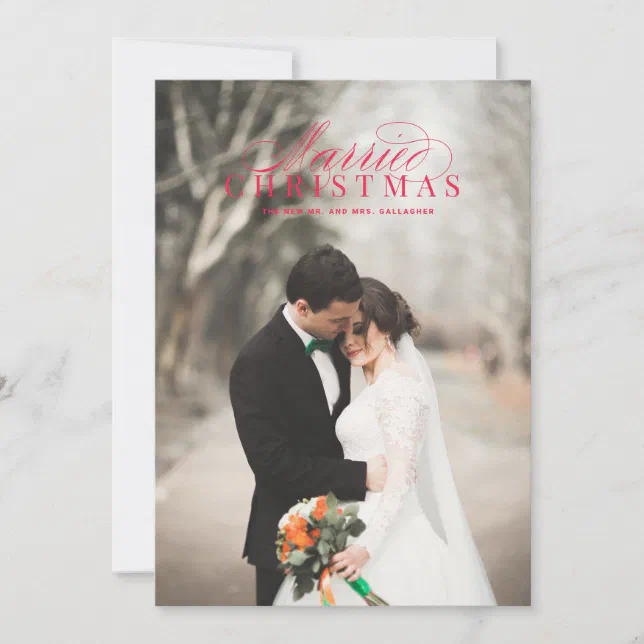 Married Christmas Newlywed Photo Card Red | Zazzle