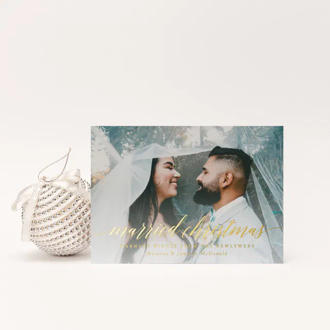 Married Christmas Newlywed Photo Foil Holiday Card | Zazzle