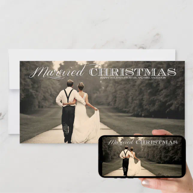 Married Christmas Typography Holiday Photo Card | Zazzle