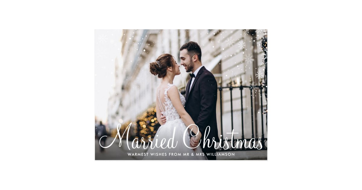 MARRIED CHRISTMAS | white script photo Postcard | Zazzle.com