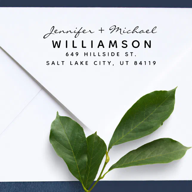 Married Couple Modern Minimalist Return Address Self-inking Stamp | Zazzle