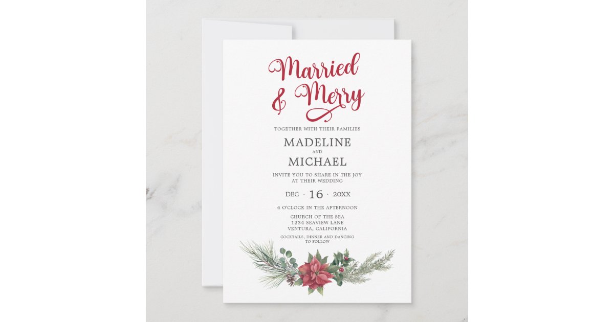 Married Merry Christmas Watercolor Wedding Invitation | Zazzle