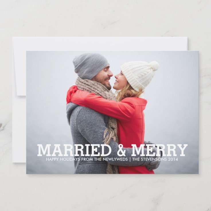 MARRIED & MERRY | HOLIDAY PHOTO CARD | Zazzle