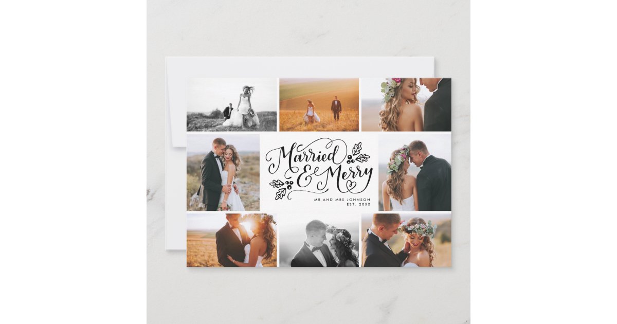 Married & Merry Multi-Photo Collage Holiday | Zazzle