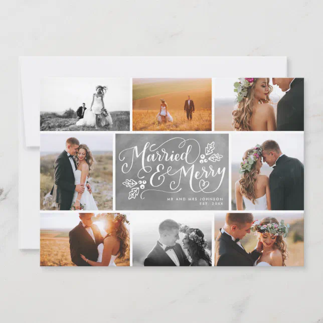 Married & Merry Multi-Photo Collage Holiday Chalk | Zazzle