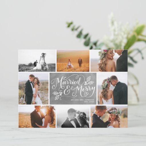 Married & Merry Multi-Photo Collage Holiday Chalk | Zazzle