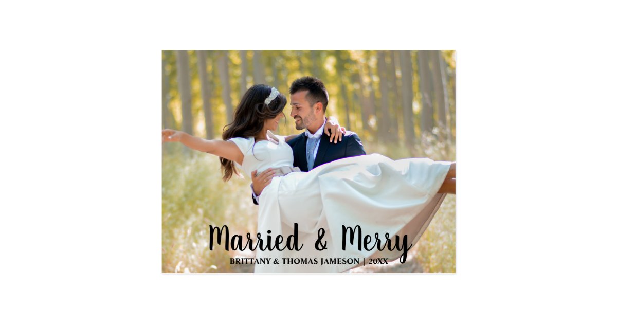 Married & Merry Newlywed Wedding Photo Postcard | Zazzle.com