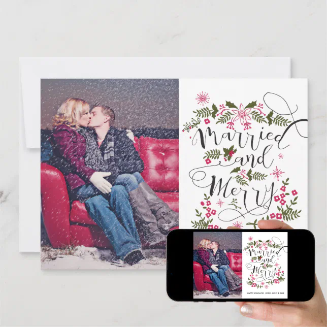 Married & Merry Photo Christmas Cards - Newlywed | Zazzle