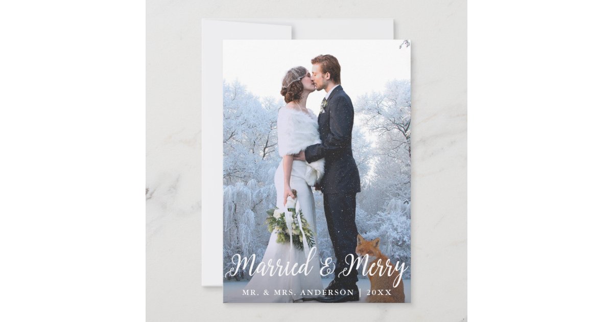 Married & Merry Wedding Christmas Photo Card L | Zazzle