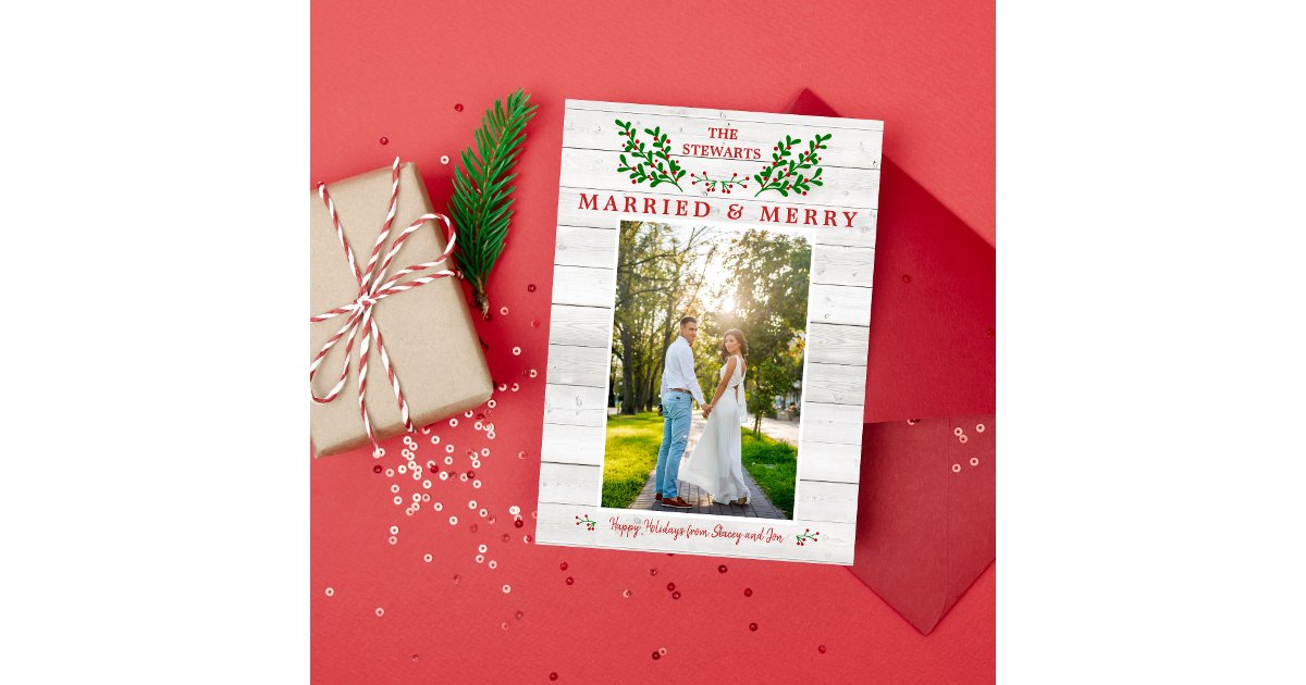 Married & Merry Wedding Merry Christmas Photo Holiday Card | Zazzle