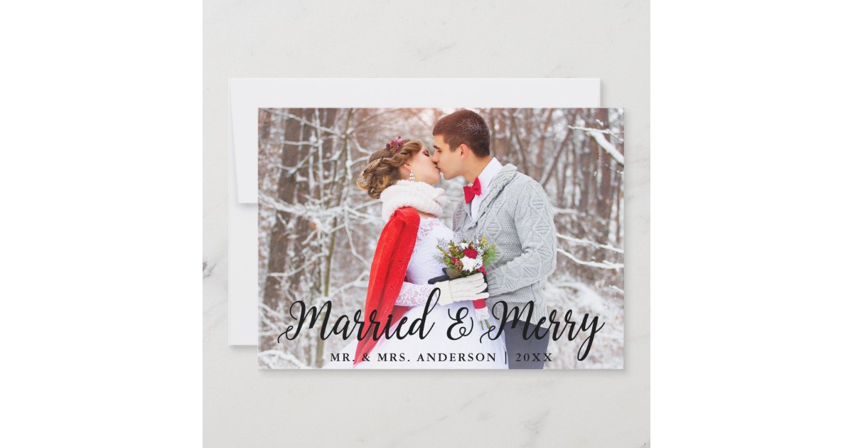 Married & Merry Wedding Photo Christmas Card B | Zazzle