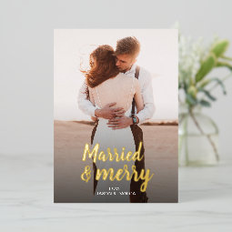 Married & Merry Wedding Thank you Christmas Photo Foil Holiday Card ...