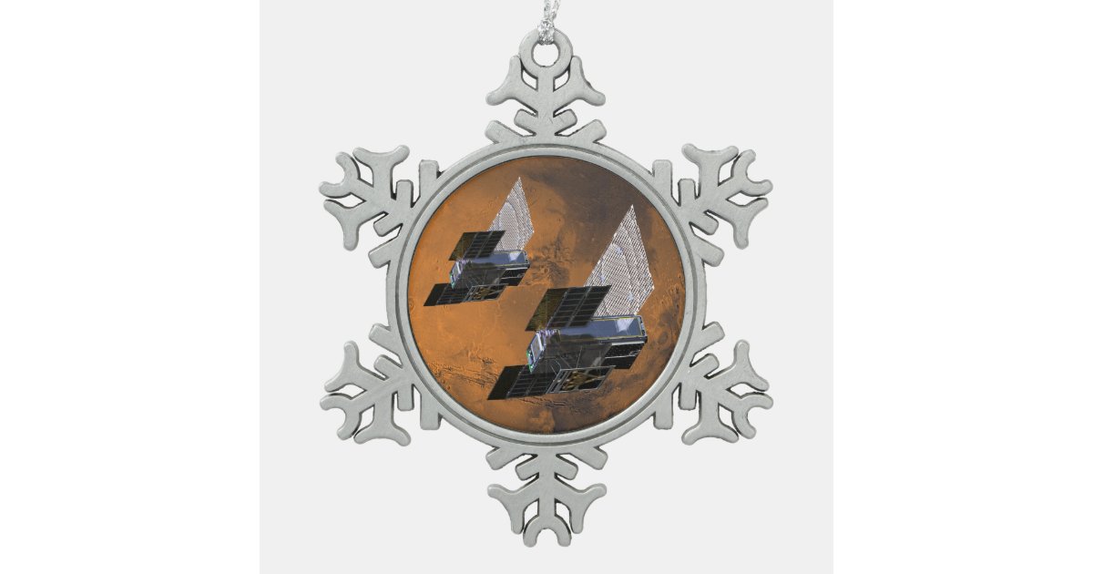 Mars Cubed by MarCO CubeSats Snowflake Pewter Christmas Ornament | Zazzle